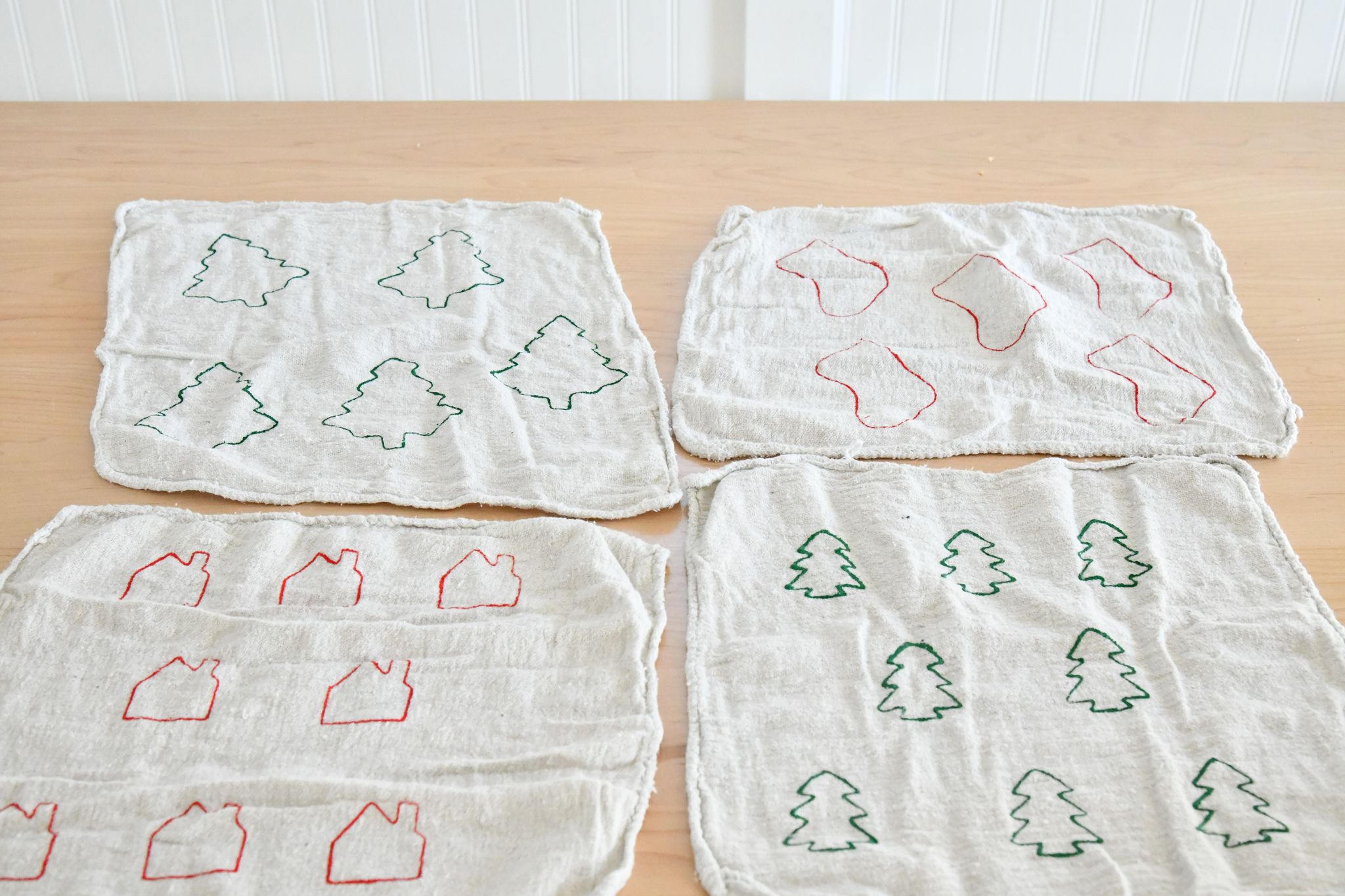 DIY Christmas Stamped Tea Towels - The Curated Farmhouse